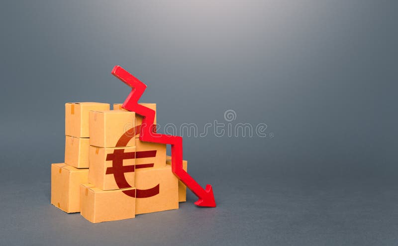 Boxes with Symbol and Down Arrow. Decrease in Stocks of Products Stock ...