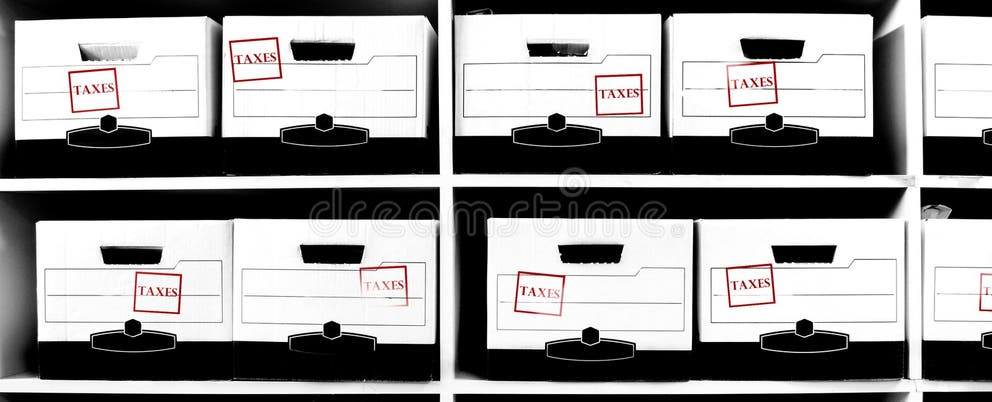 Boxes of Tax Documents with Stamp Stock Image - Image of stacks ...