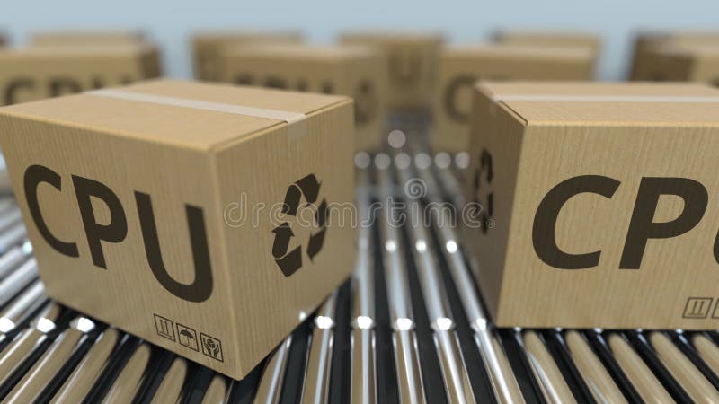 Cartons with Computer CPUs on Roller Conveyors. Loopable 3D Animation ...