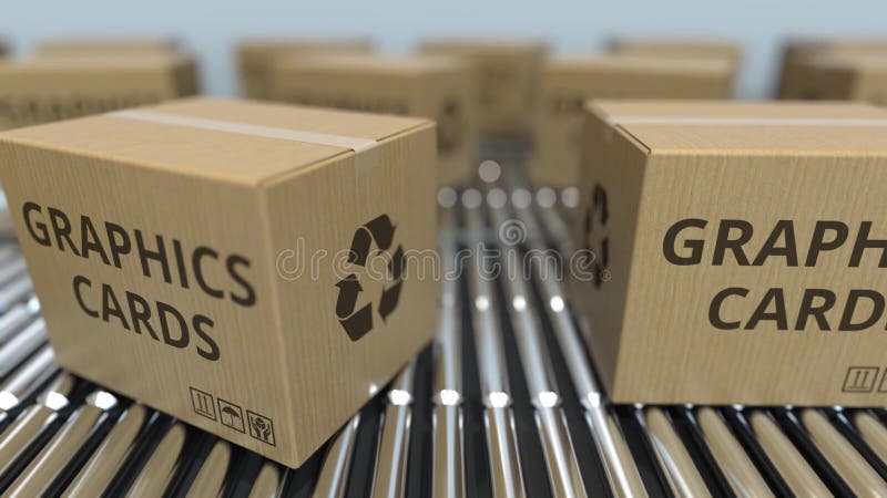 Cartons with Graphics Cards on Roller Conveyors. Loopable 3D Animation ...