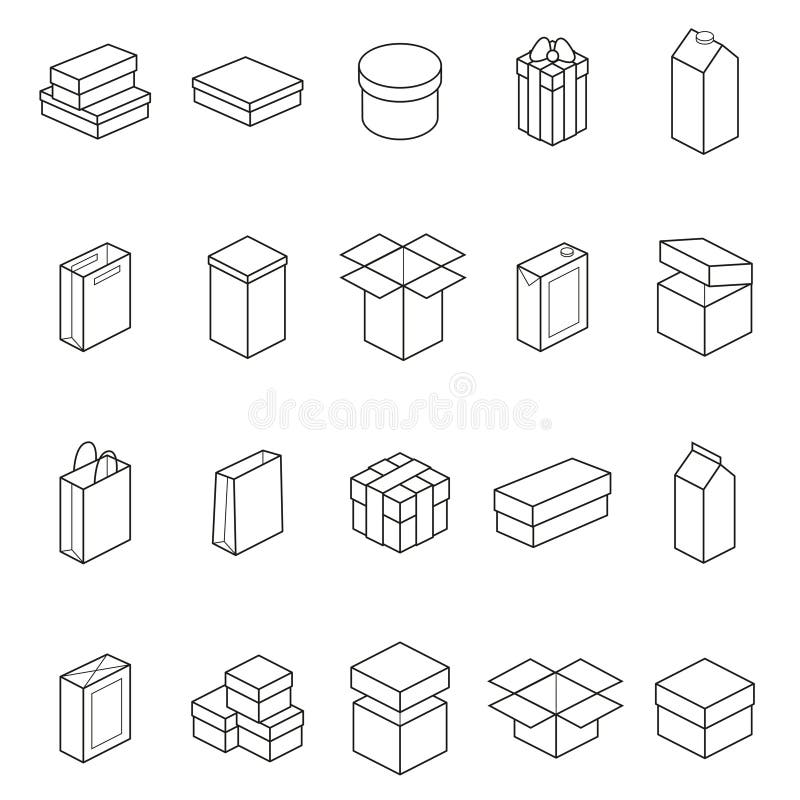 Boxes Thin Line Icon Set. Vector Stock Vector - Illustration of gift ...