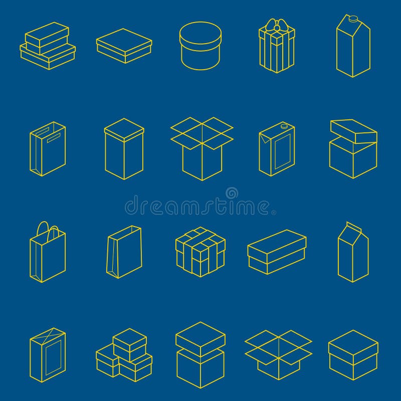 Boxes Thin Line Icon Set. Vector Stock Vector - Illustration of gift ...
