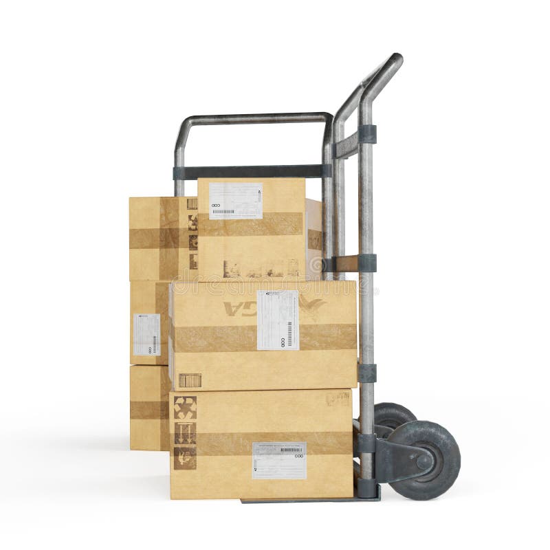 Boxes on a Transporter Cart Isolated on White Stock Image - Image of ...
