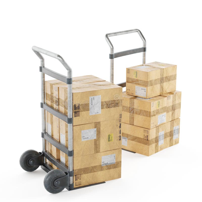 Boxes on a Transporter Cart Isolated on White Stock Photo - Image of ...