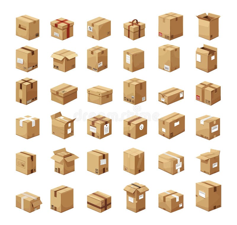Boxes Vector Isometric Set. Different Types of Packages, Paper and ...