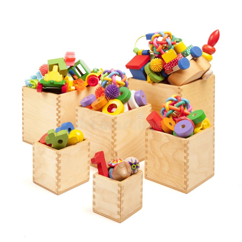 Boxes with very many toys stock photo. Image of play - 130968434