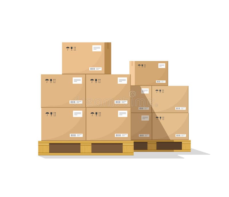 Boxes on Wooded Pallet Vector, Flat Warehouse Cardboard Parcel Boxes ...