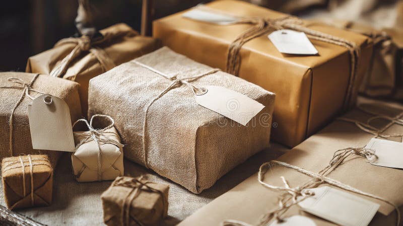 Boxes Wrapped in Craft Paper at the Post Office, Delivery Concept Stock ...