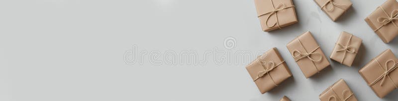 Boxes Wrapped in Craft Paper and Tied with a Thread, Top View Stock ...