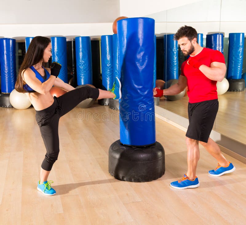 Boxing Aerobox Couple Training at Ftness Gym Stock Image - Image of ...