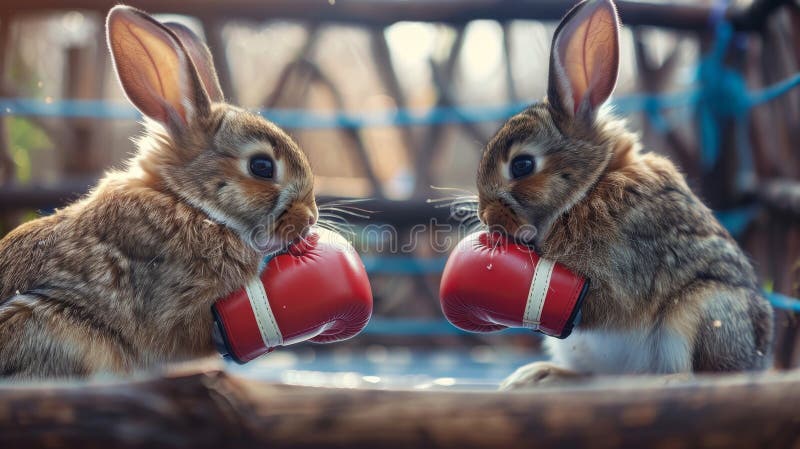 A Boxing Bunny in a Ring Agile and Quick Wearing Tiny Gloves Squaring ...