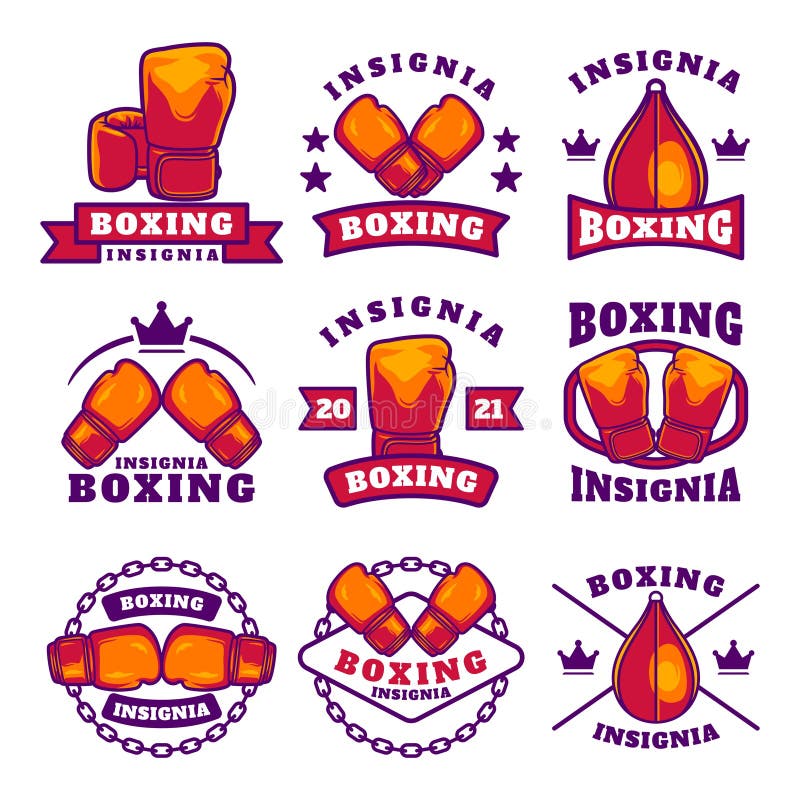 Boxing Club Labels Emblems Badges Set Stock Vector - Illustration of ...