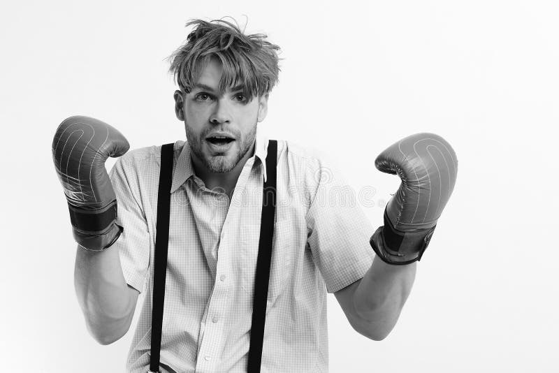 Nerd with Leather Box Equipment Isolated on White Background. Man with ...