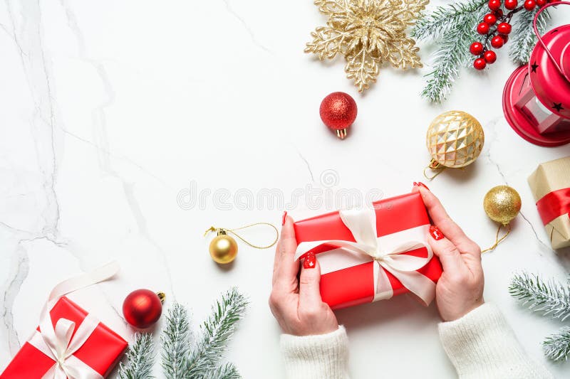 Boxing Day. Christmas Present and Decorations on White Stock Image ...