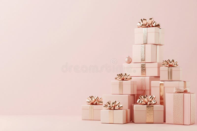 Boxing Day, Pink and Gold Gift Boxes. Elegant Gift Stack Stock Image ...