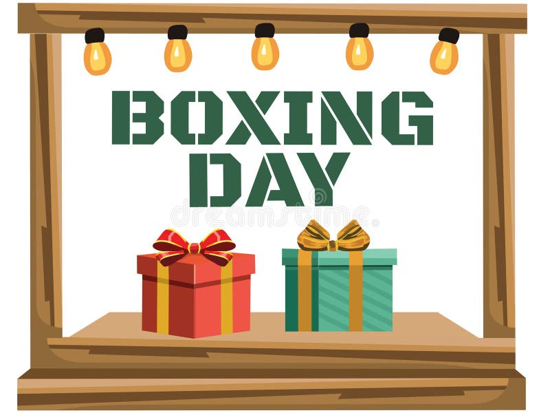 Boxing Day Poster Design with Gift Boxes on Lighting Stage Stock ...