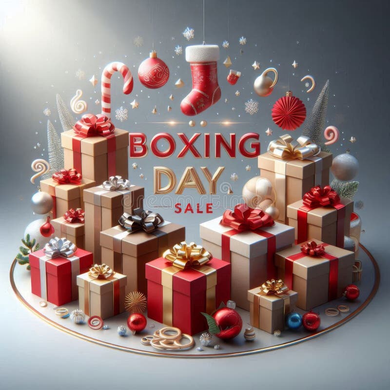 Boxing Day Sale Concept Featuring Gift Boxes on a Sleek Grey Background ...