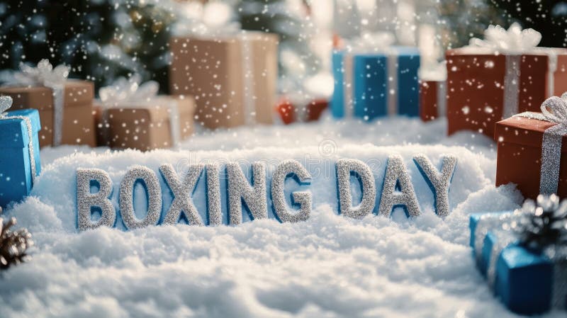 Boxing Day Winter Celebration with Snow and Gifts Stock Image - Image ...
