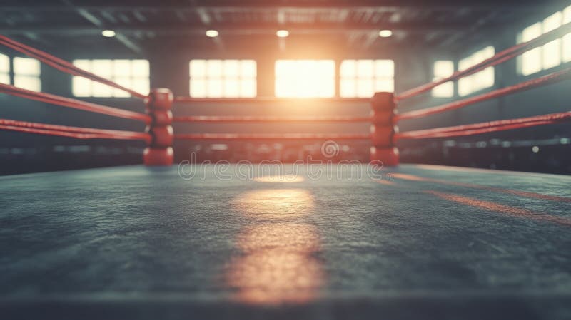 Boxing Empty Ring Bathed in Warm Sunlight Streaming through Windows ...