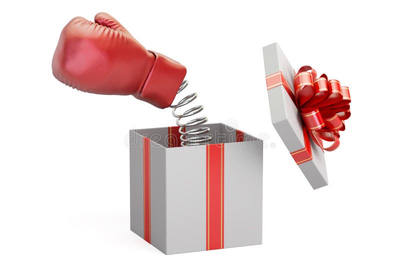 Boxing Glove Coming Out from a Gift Box, 3D Rendering Stock ...