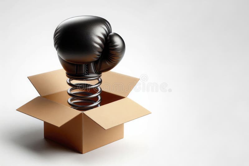 Boxing Glove on a Spring in a Box. Space for Text. Stock Photo - Image ...