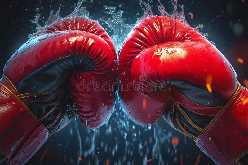 Boxing Gloves Close Up with Dramatic Water Splash on Dark Backdrop ...