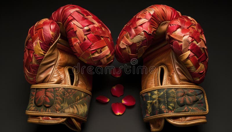 Boxing Gloves Decorated with Floral Patterns Resting on a Dark Surface ...