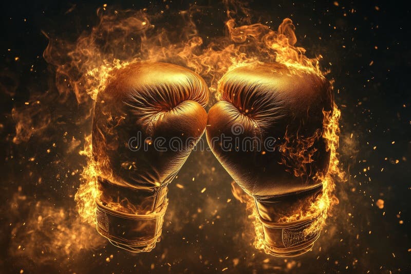 Boxing Gloves Engulfed in Flames Create a Striking Visual Effect during ...