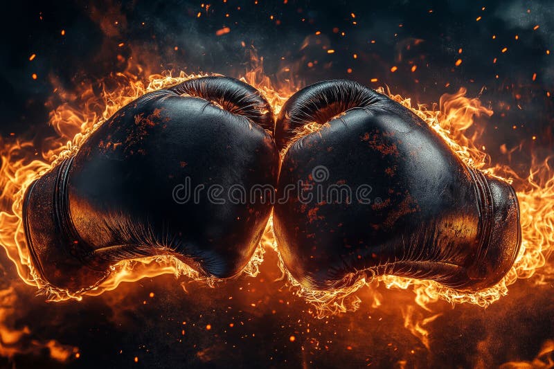 Boxing Gloves Engulfed in Flames Symbolize Strength and Determination ...