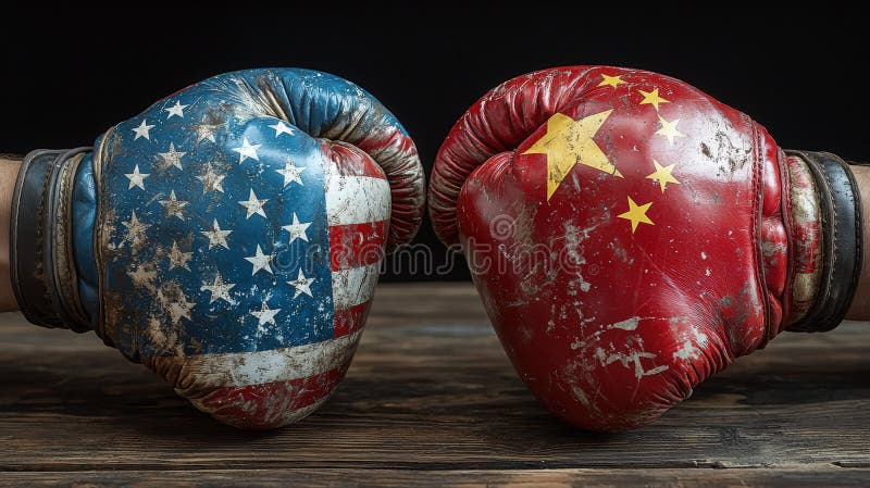 Boxing Gloves Featuring American and Chinese Flags, Symbolizing ...