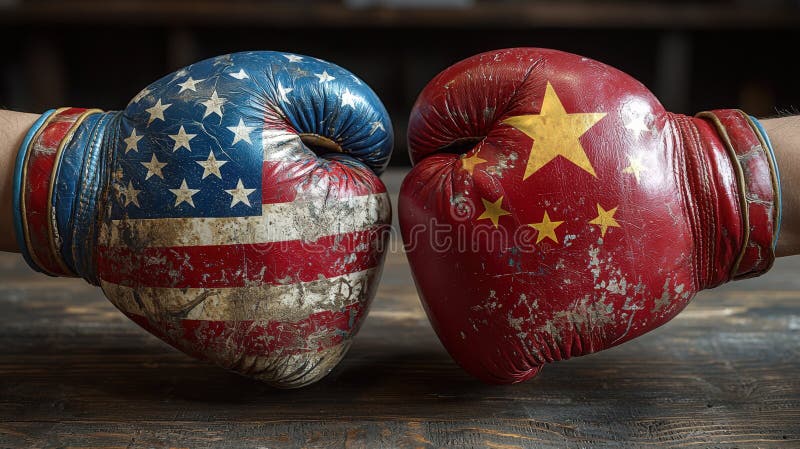 Boxing Gloves Featuring American and Chinese Flags, Symbolizing ...