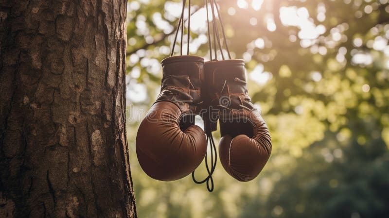 Boxing Gloves Hanging from Tree Branch Stock Image - Image of equipment ...