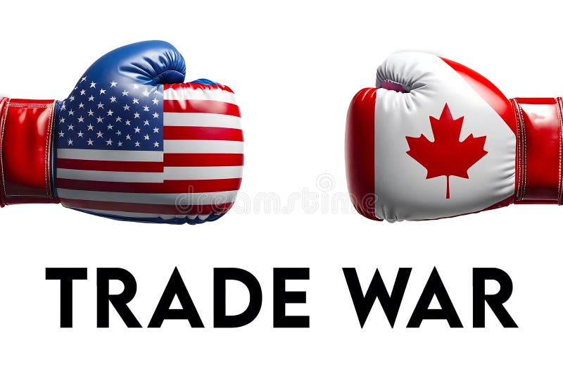 Boxing Gloves Representing Us And Canada In Trade Conflict Concept