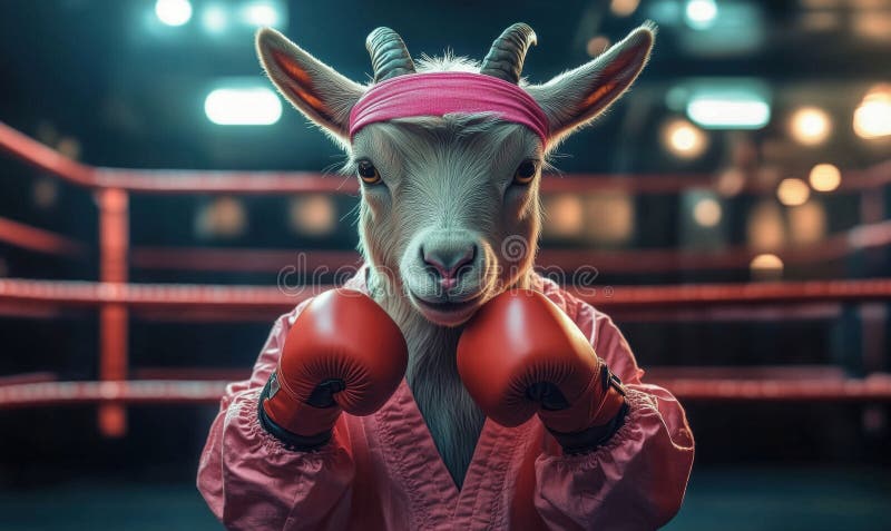 Boxing Goat Wearing Pink Gloves and Headband in a Boxing Ring Setting ...