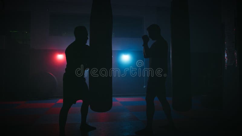 Boxing Gym with Red and Blue Lights Stock Image - Image of muscle ...