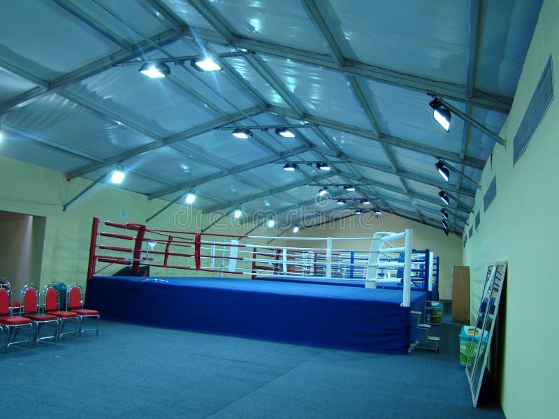 Boxing hall practice ring stock image. Image of structure - 155700443