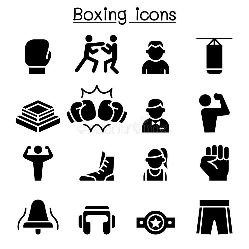 Boxing icon set stock vector. Illustration of headgear - 104489736