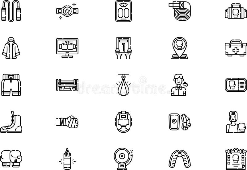 Boxing Icons Collection is a Vector Illustration with Editable Stroke ...