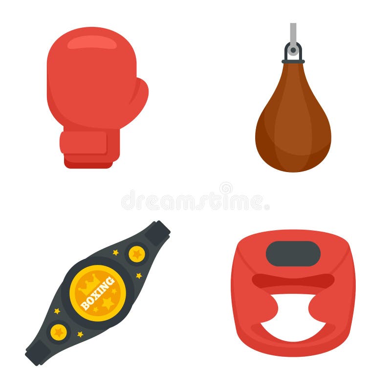 Boxing Icons Set, Flat Style Stock Vector - Illustration of exercise ...