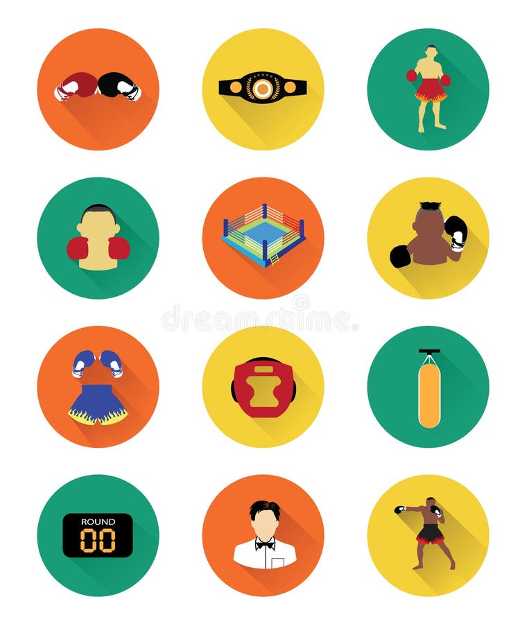 Boxing icons set stock vector. Illustration of fear, head - 59886130