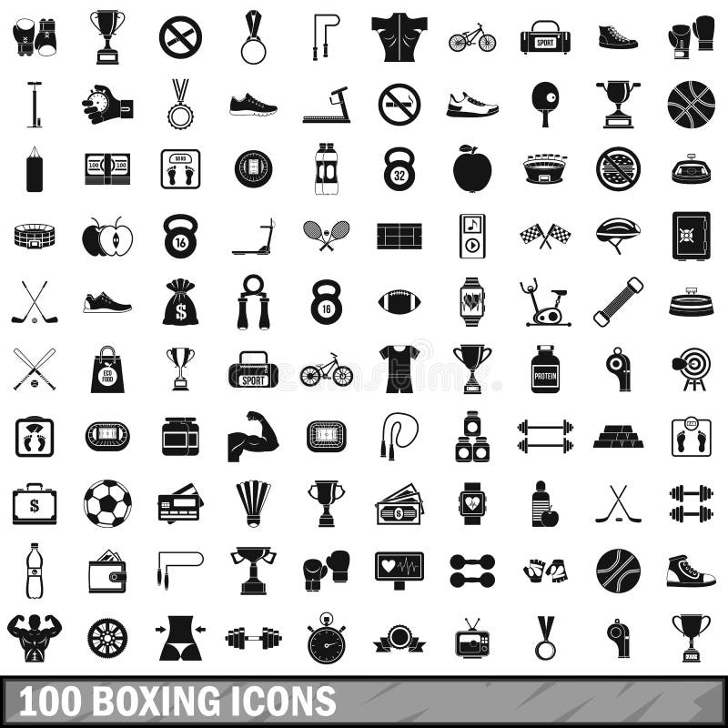 100 Boxing Icons Set, Simple Style Stock Vector - Illustration of pear ...