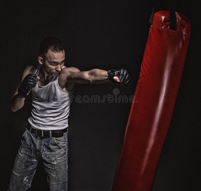 Boxing Kick in the Red Boxing Bag Stock Image - Image of healthy ...