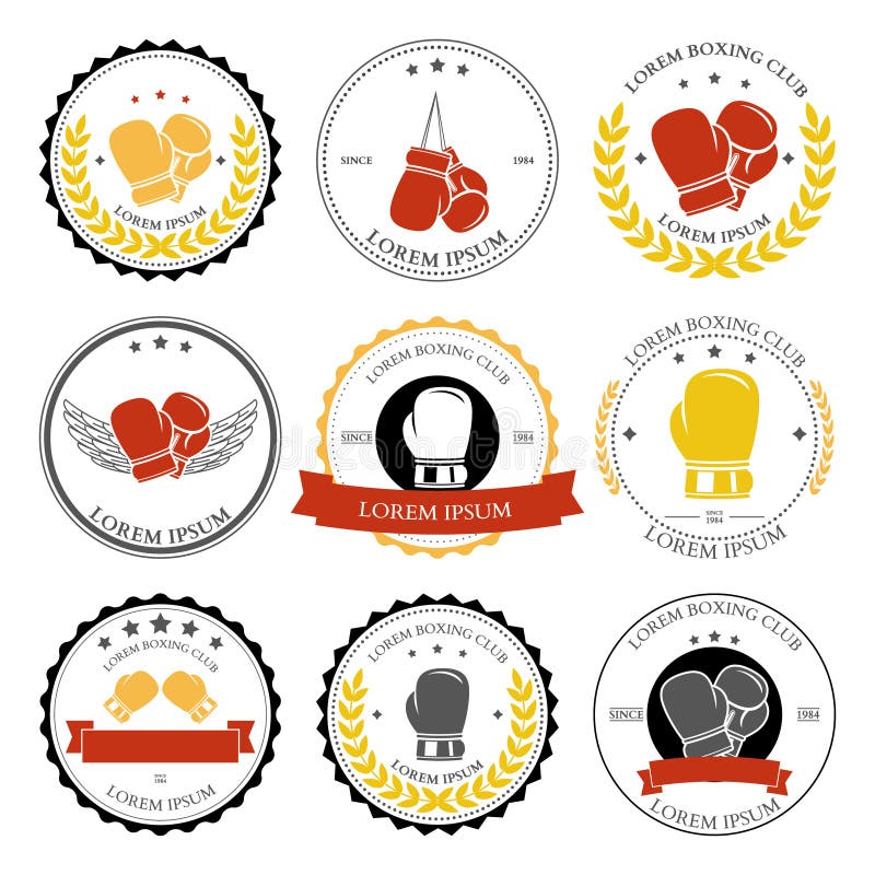 Boxing Labels and Icons Set. Vector Stock Vector - Illustration of ...