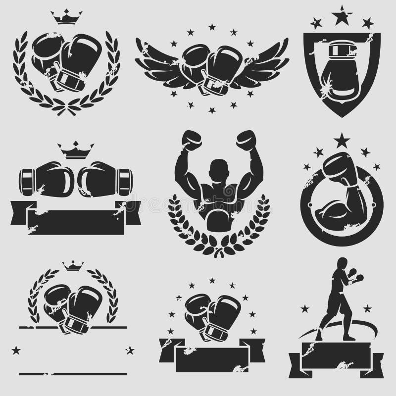 Boxing Labels and Icons Set. Vector Stock Vector - Illustration of ...