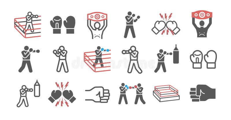 Boxing Line Icons Set. Vector Signs for Web Graphics Stock Vector ...