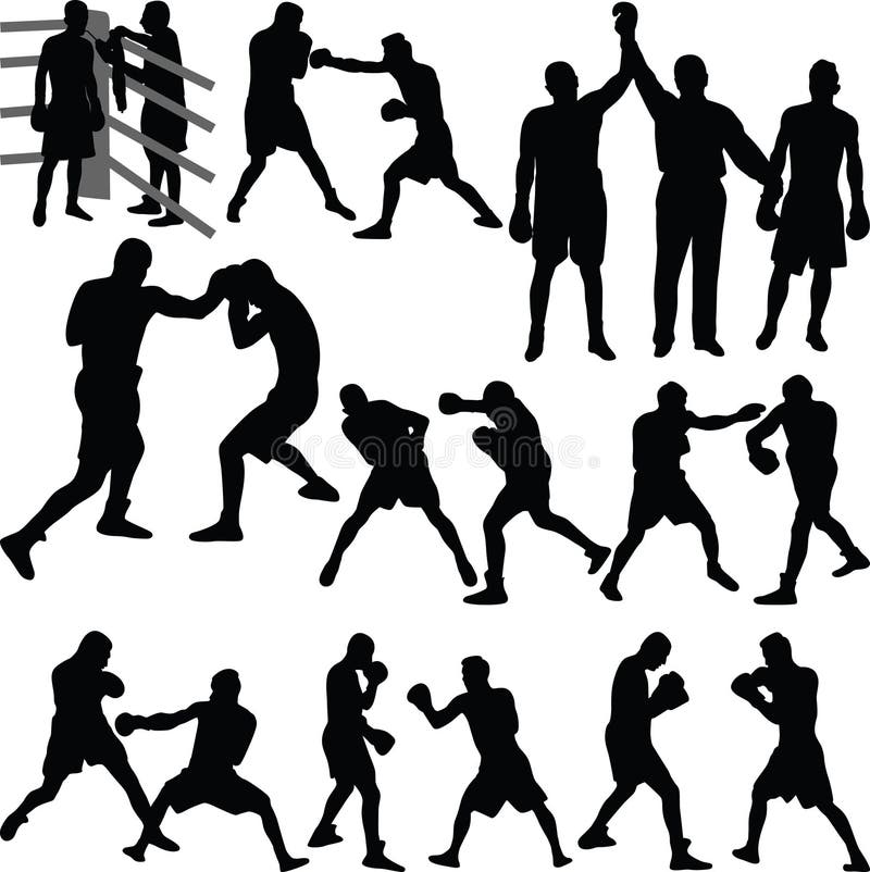 Boxing Match Practice Silhouette Stock Vector - Illustration of ...