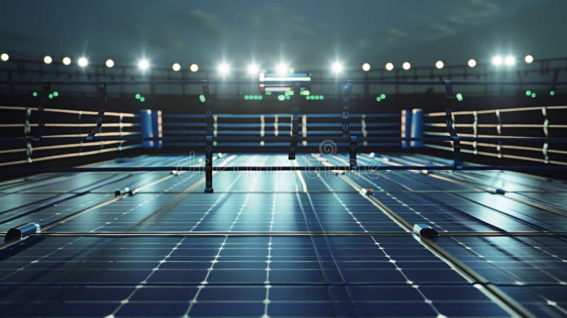 A Boxing Match Set within a Ring of Solar Panels Providing Energy for ...