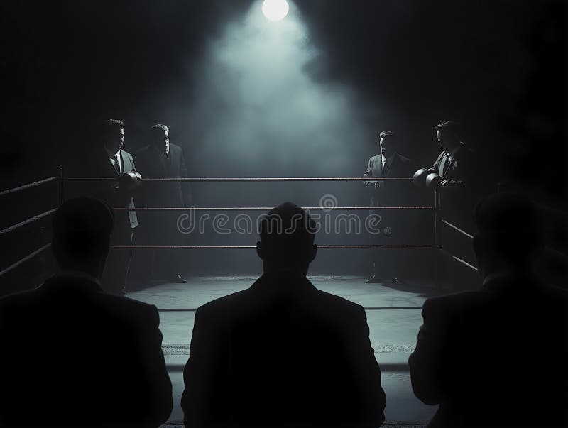 Boxing Match, Shadowy Figures, Intense Atmosphere, Spotlight, Dramatic ...