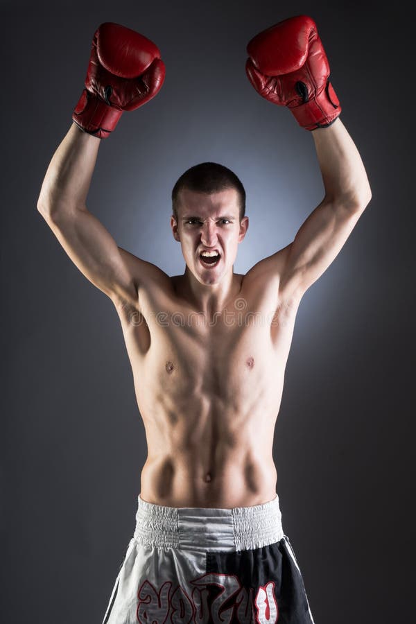 Boxing. Muscular Fighter. Victory. Stock Image - Image of healthy, fist ...