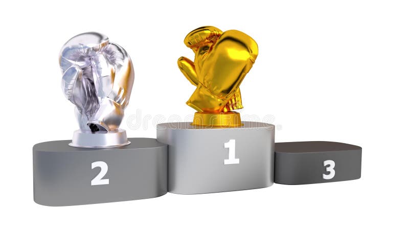 Boxing Podium with Gold Silver and Bronze Trophy Appearing Stock Video ...